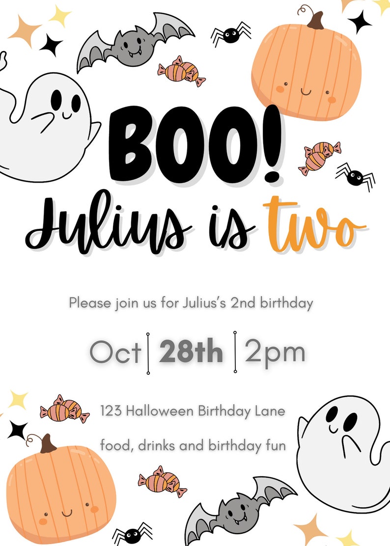 Halloween Birthday Invitation, Boo I'm Two, Editable Birthday ...