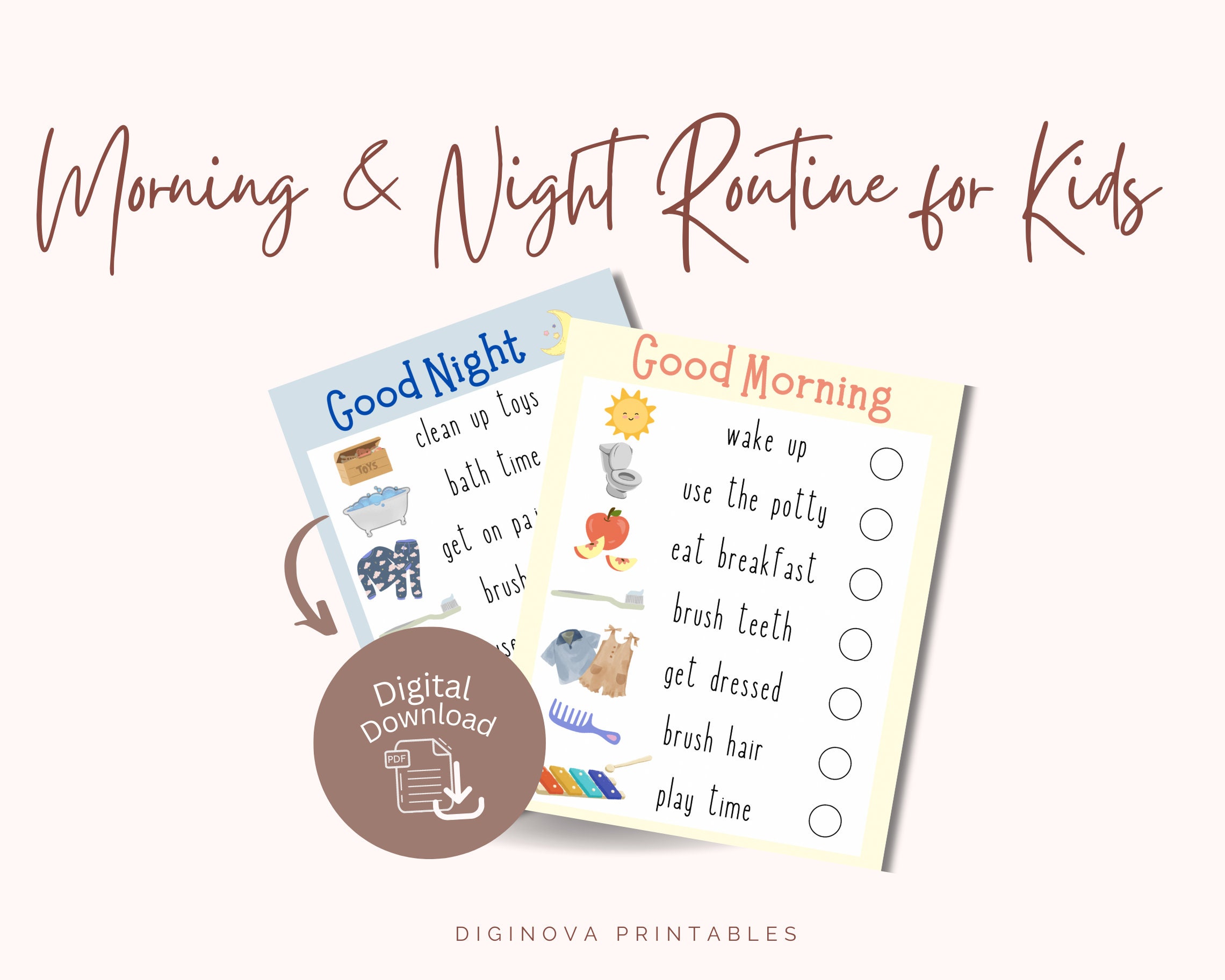Toddler Printable Morning and Night Routine Checklist - Etsy