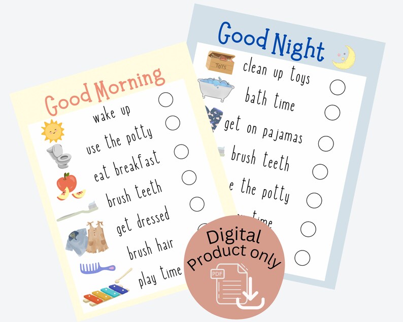 Toddler Printable Morning and Night Routine Checklist - Etsy