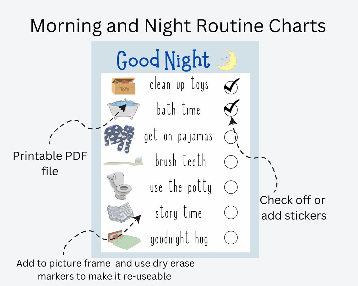 Toddler Printable Morning and Night Routine Checklist - Etsy