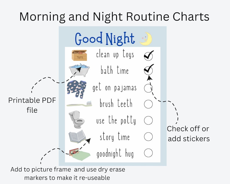 Toddler Printable Morning and Night Routine Checklist - Etsy