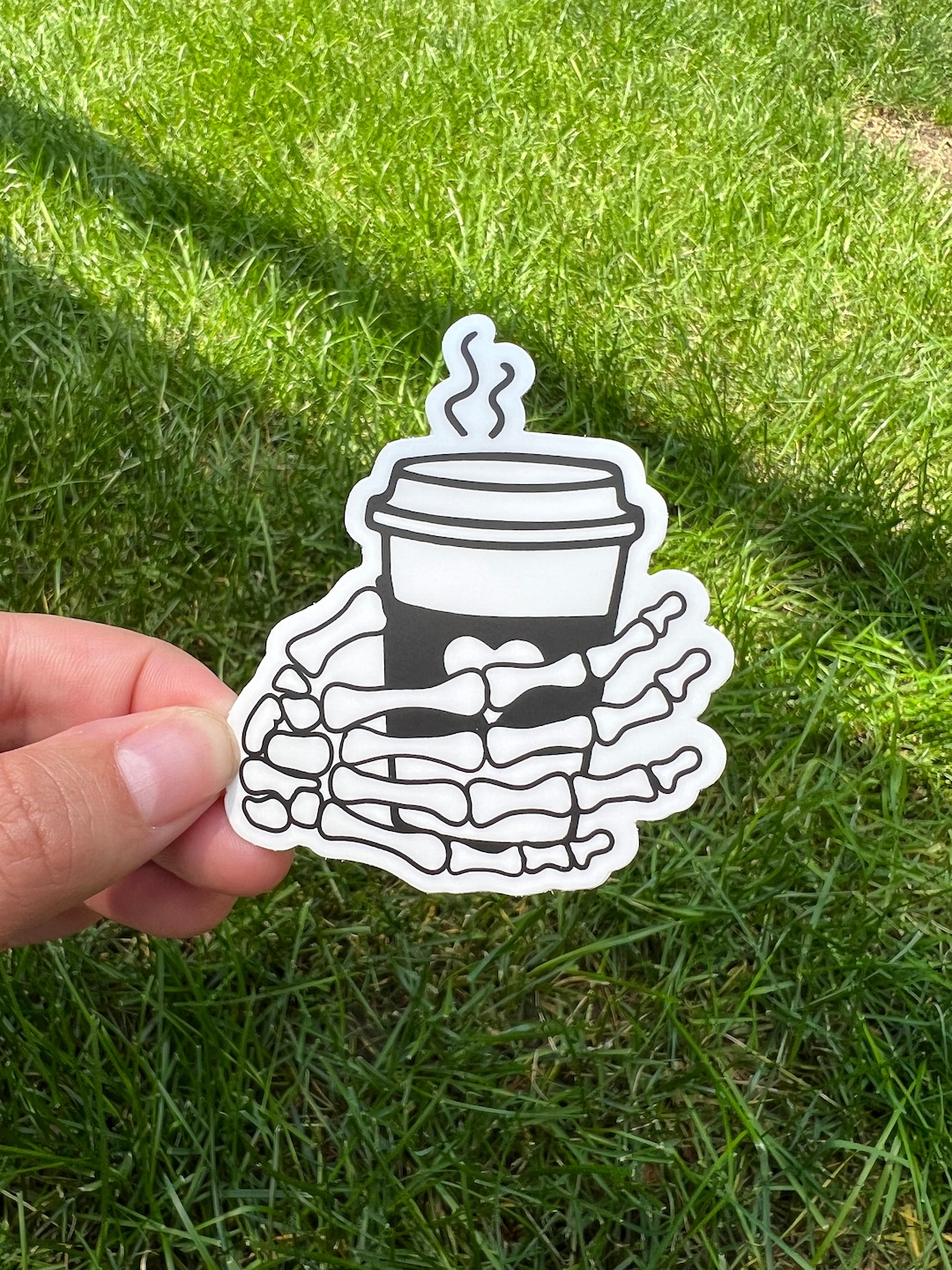 Skeleton Hand Sticker, Skeleton and Coffee Sticker - Etsy