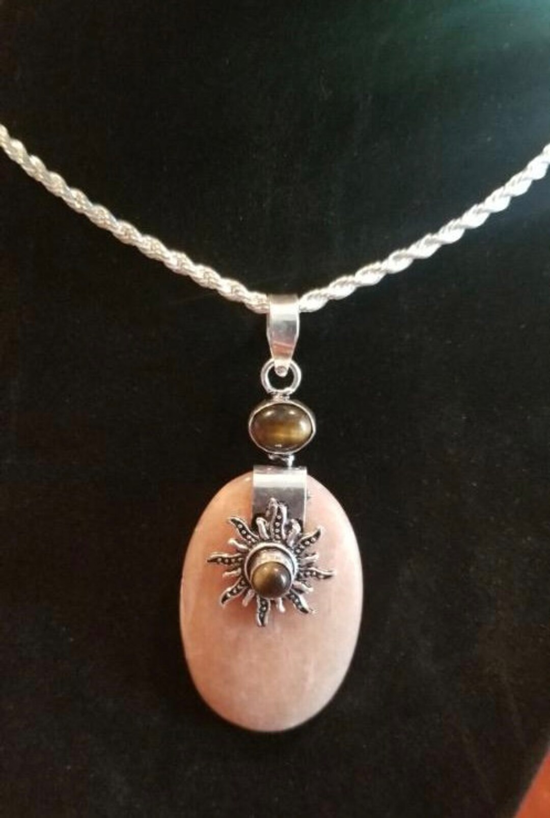 Sunstone Tiger Eye Pendant Chain - Sun Charm - Handmade Jewelry - Etsy