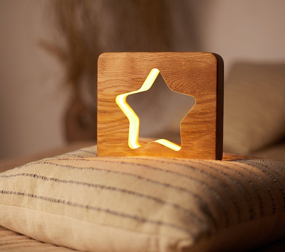 Star Handmade Wooden Night Light: Children's Table Decor - USB Powered ...
