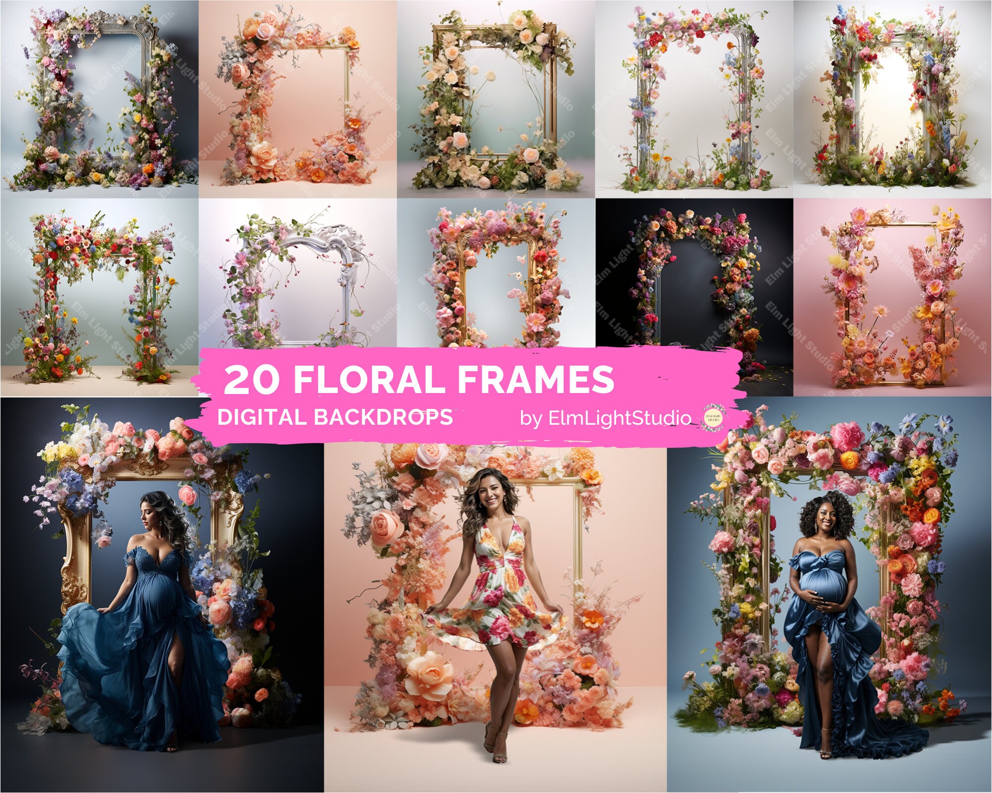 Floral Frame Backdrops for Maternity Backdrop for Wedding Backdrop for ...