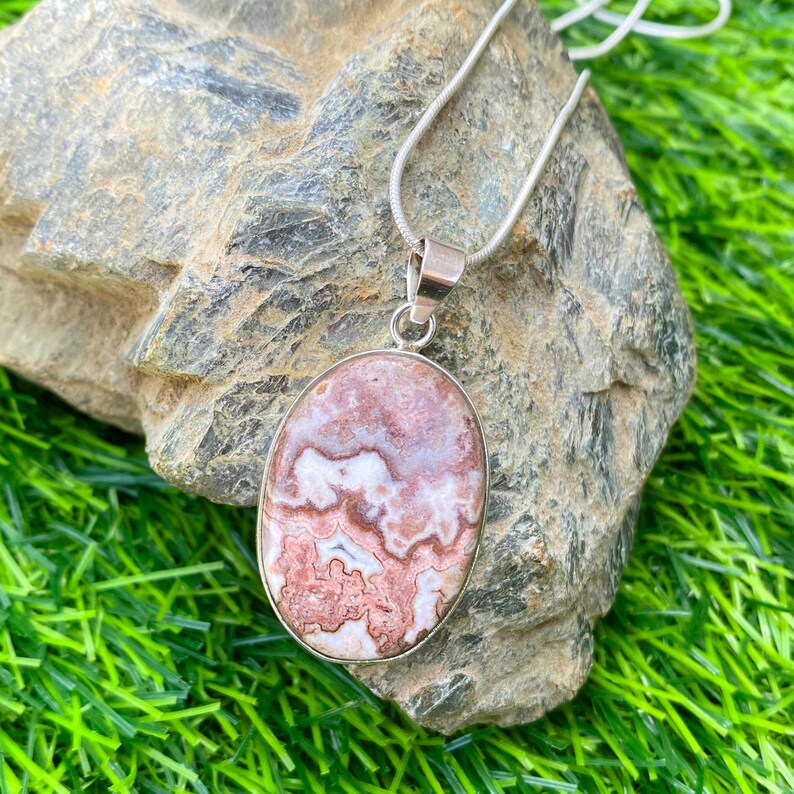 Crazy Lace Agate Pendant Necklace Genuine Crazy Lace Agate .925 ...