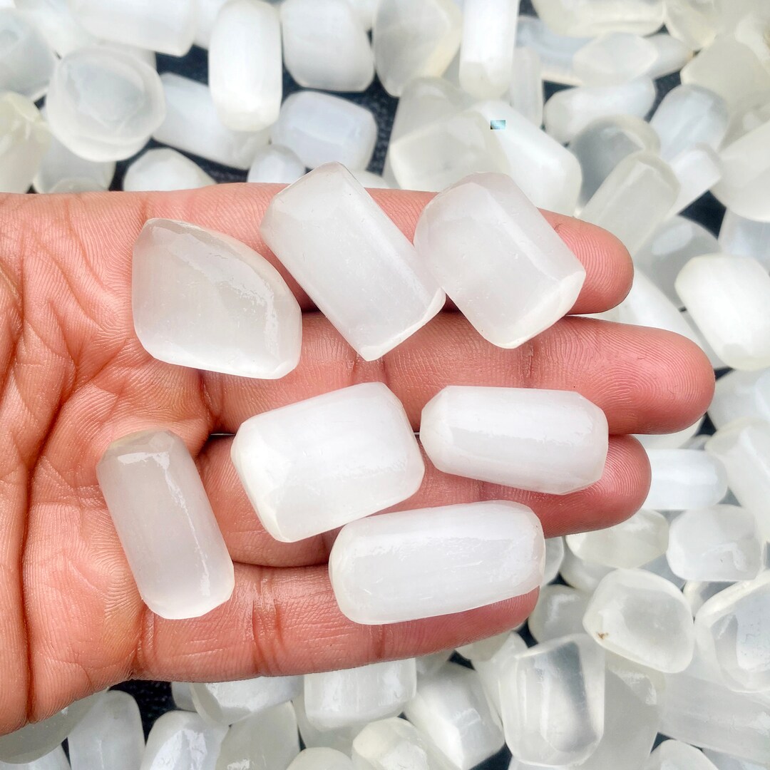 Tumbled Selenite: Polished White Gemstone Rocks, Healing Crystals - Etsy