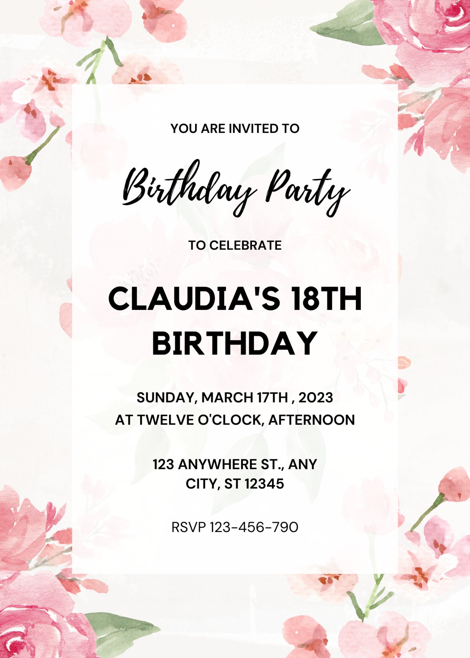 Birthday Invitation | Card Template | Editable Invitation Template ...