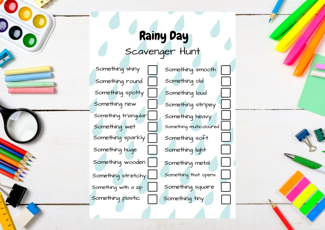 Kids Rainy Day Activity - Summer Holidays - Rainy Day Scavenger Hunt ...
