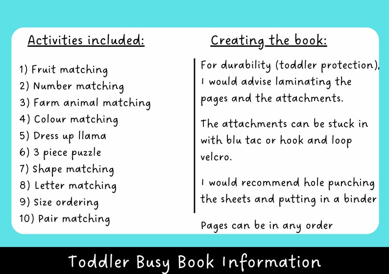 Toddler Busy Book, Learning Binder Pages, Toddler's First Busy Binder Activities, Fun Learning ...