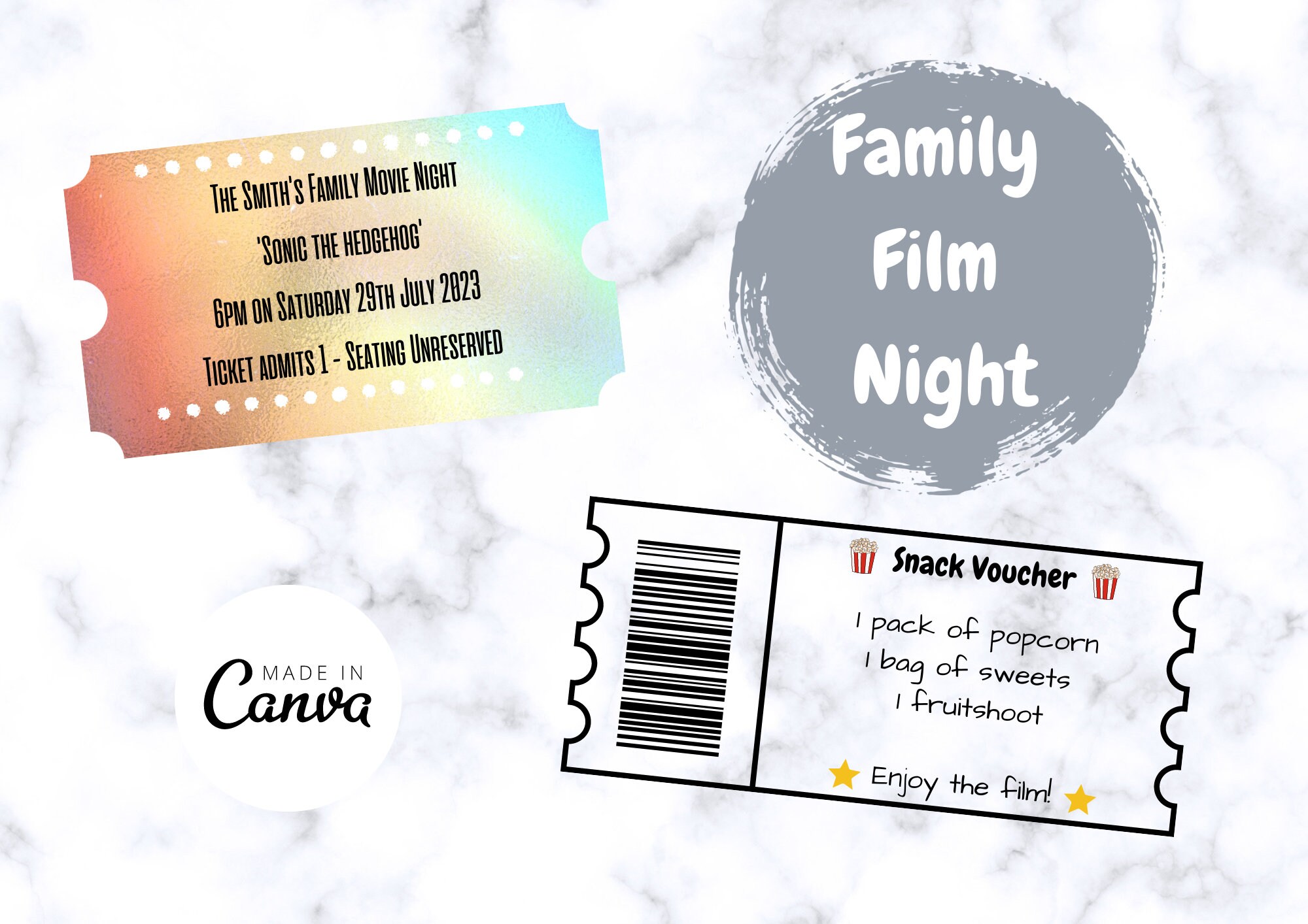 Indoor Kids Activity - Family Film Night - Sleepover Fun - Movie Ticket ...