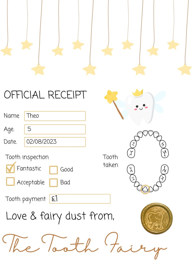 Tooth Fairy Receipt, Girls Boys Tooth Fairy Letter, Unisex Tooth Fairy ...