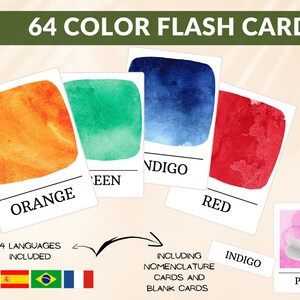 64 Color Cards in English, Multiple Activities, Montessori Flashcards ...