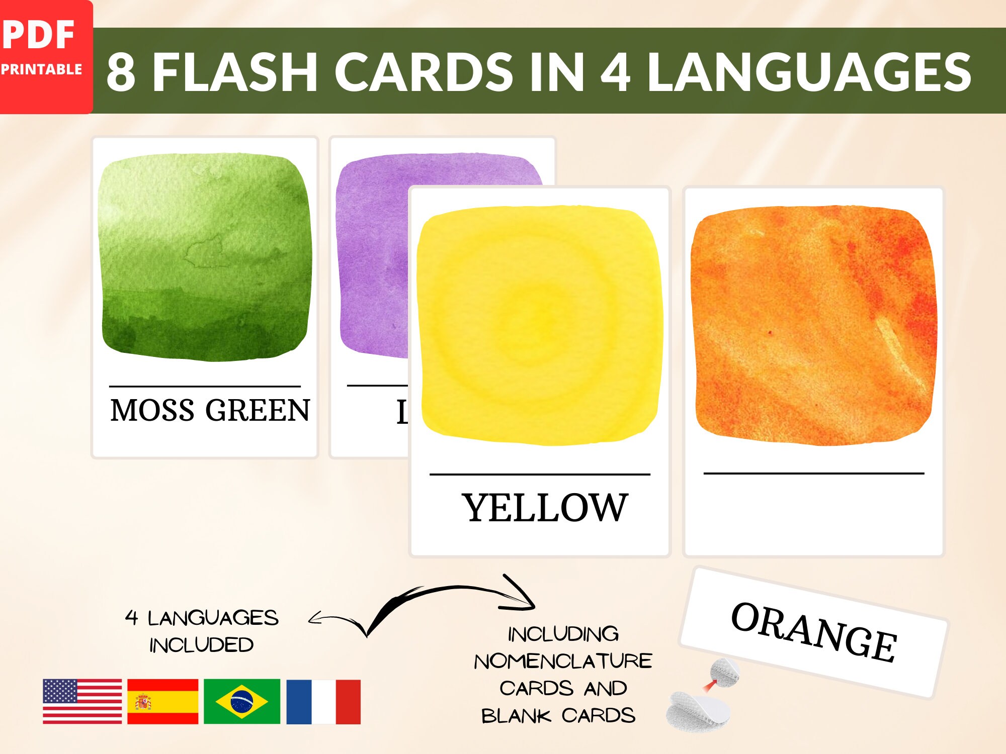 64 Color Cards in English, Multiple Activities, Montessori Flashcards ...