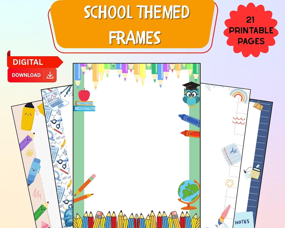 School Themed Border Frame Digital Clipart Design - Etsy