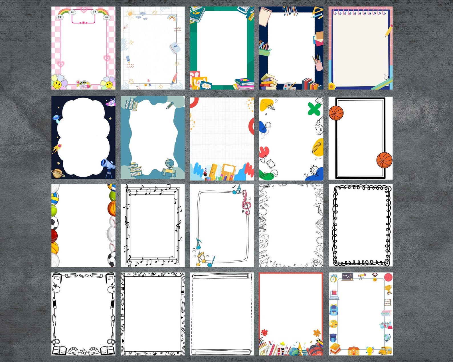 School Themed Border Frame Digital Clipart Design 100 Printable Pages ...