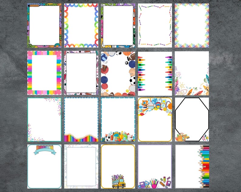 School Themed Border Frame Digital Clipart Design 100 Printable Pages ...