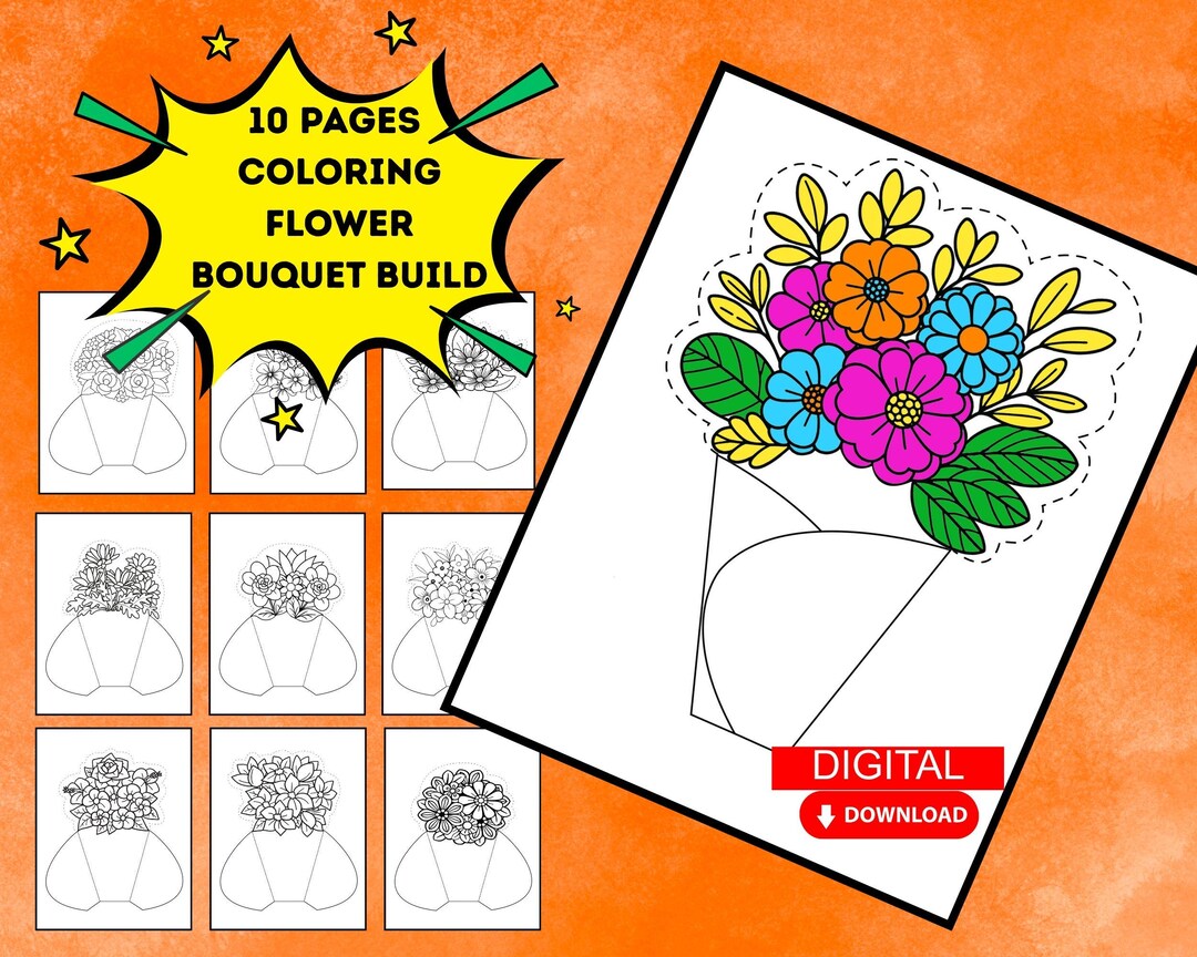 Flower BOUQUET PRINTABLE Coloring Build / Mothers Day Gift / Gift for ...