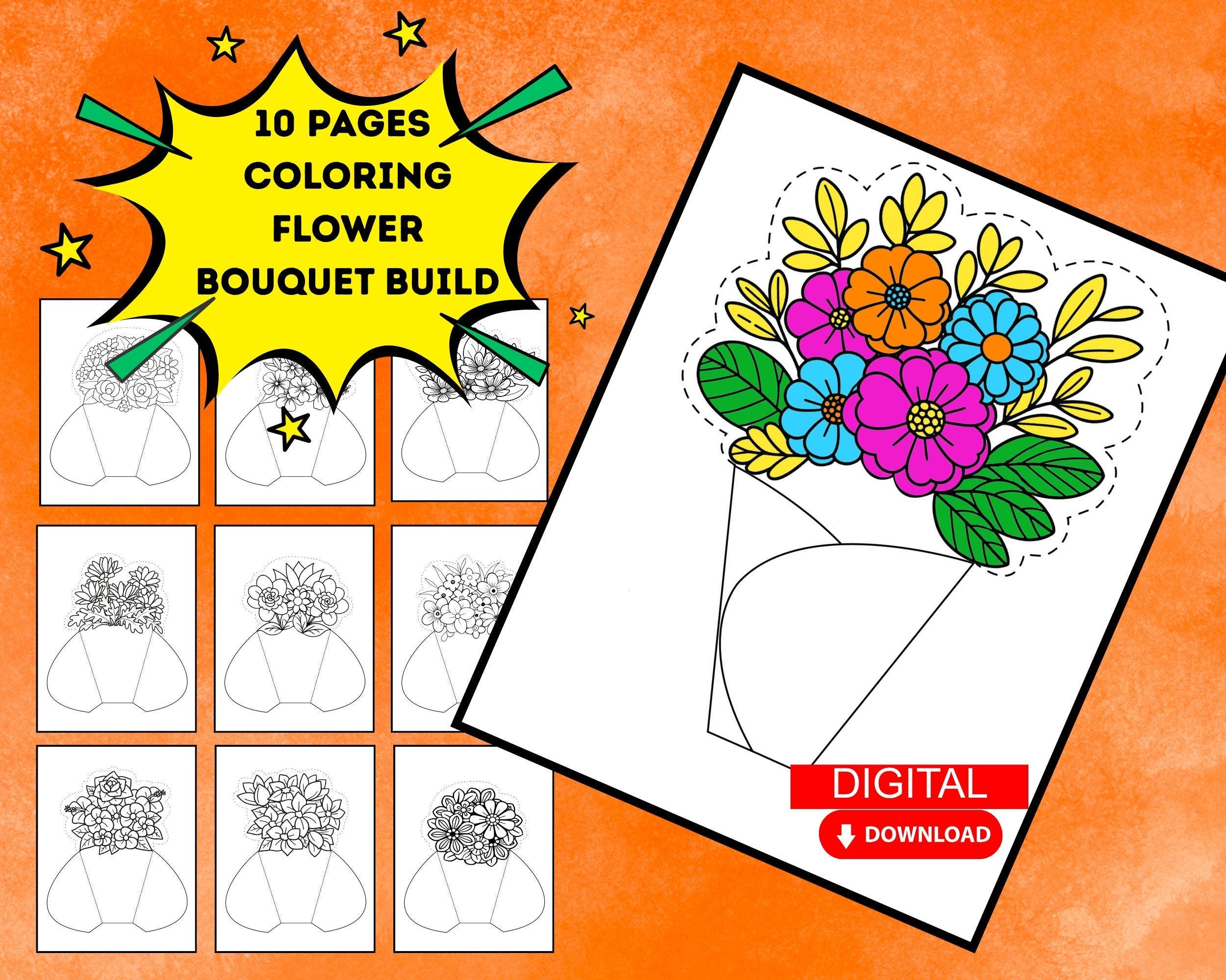 Flower BOUQUET PRINTABLE Coloring Build / Mothers Day Gift / Gift for ...