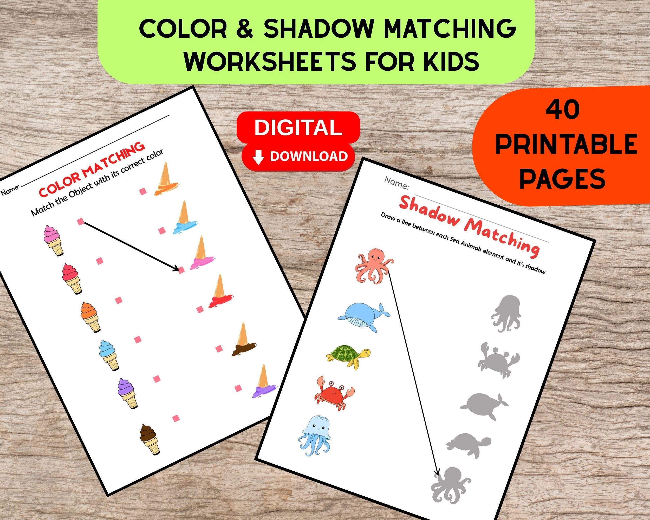 Color & Shadow Matching Worksheets for Kids/ Shadow Matching Worksheets ...