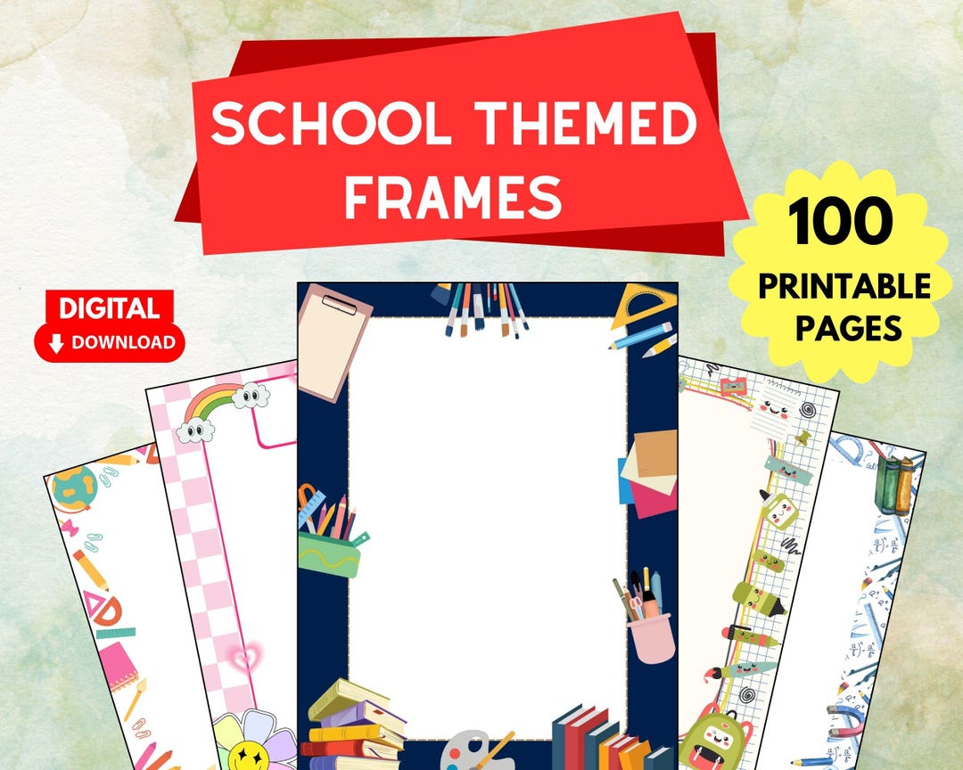 School Themed Border Frame Digital Clipart Design 100 Printable Pages ...