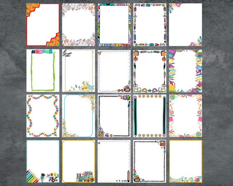 School Themed Border Frame Digital Clipart Design 100 Printable Pages ...