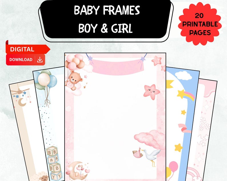 Baby Themed Border Frame Digital Clipart Design - Etsy