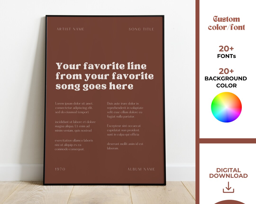 Custom Song Lyrics Poster, Songs Lyrics Wall Art, Custom Lyrics Print ...