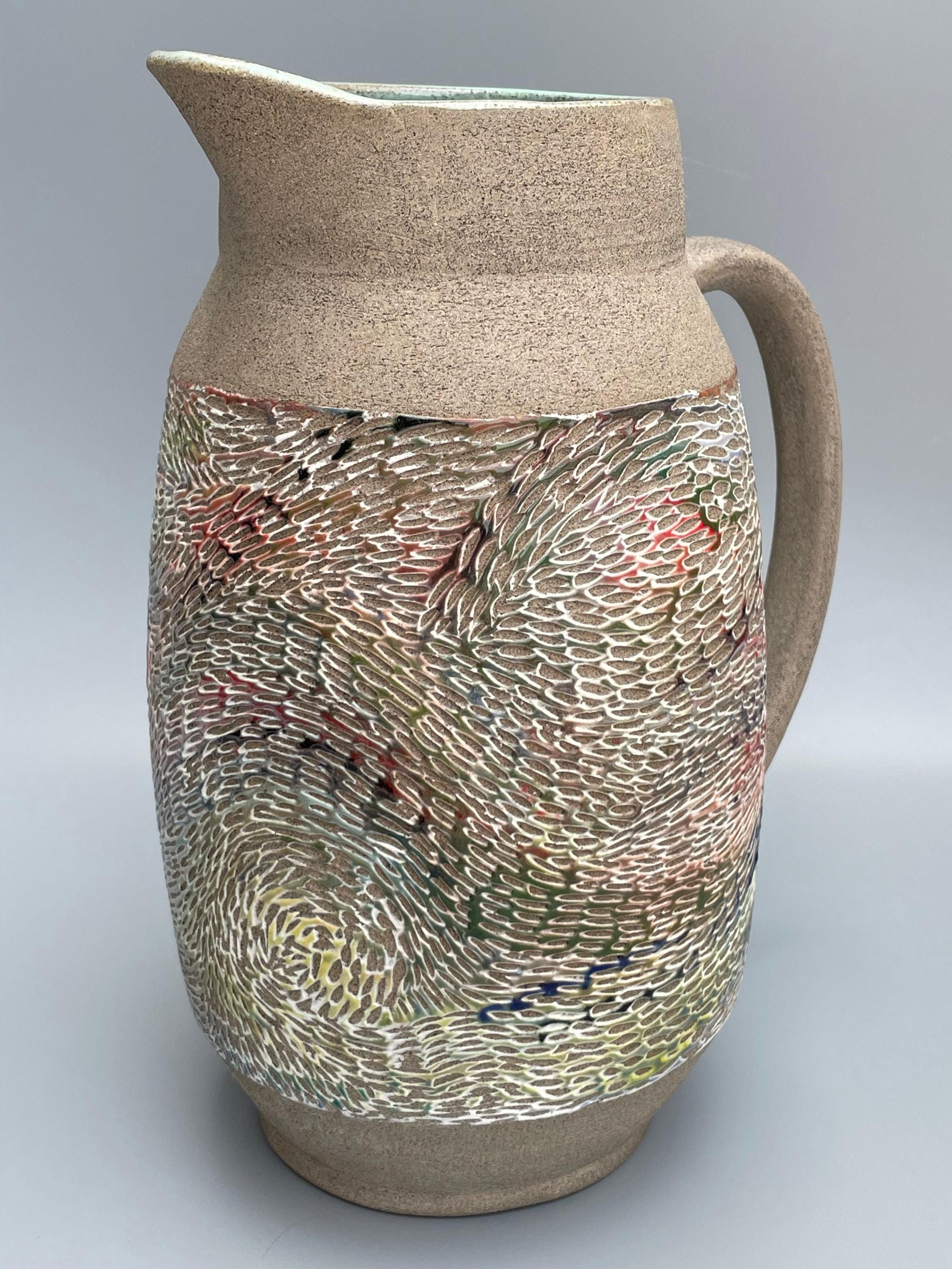Handmade Ceramic Pitcher - Large Rustic Pottery Jug for Drinks, Water ...