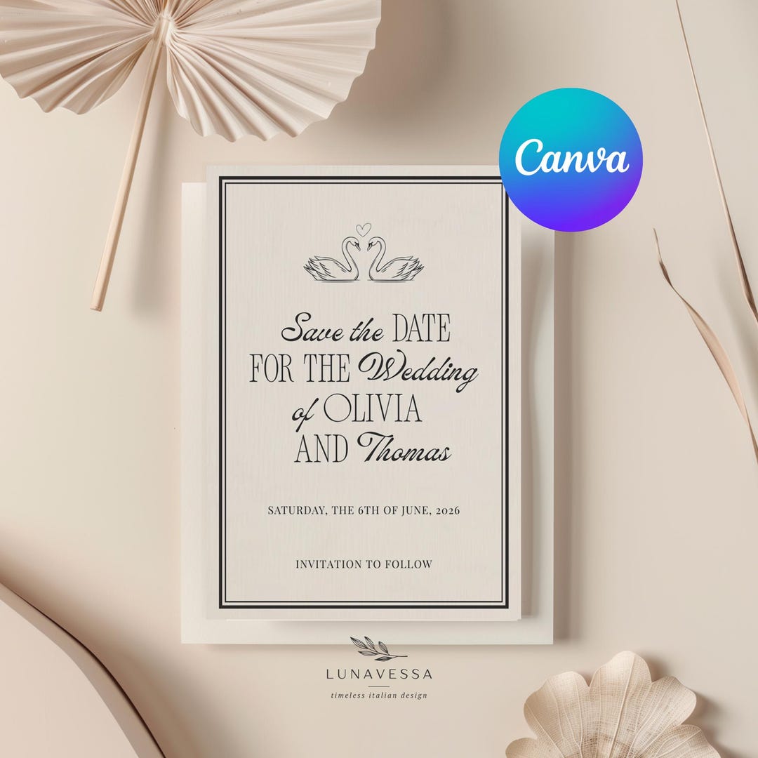 Editable Save the Date Template · the Swan · Italian Design - Etsy