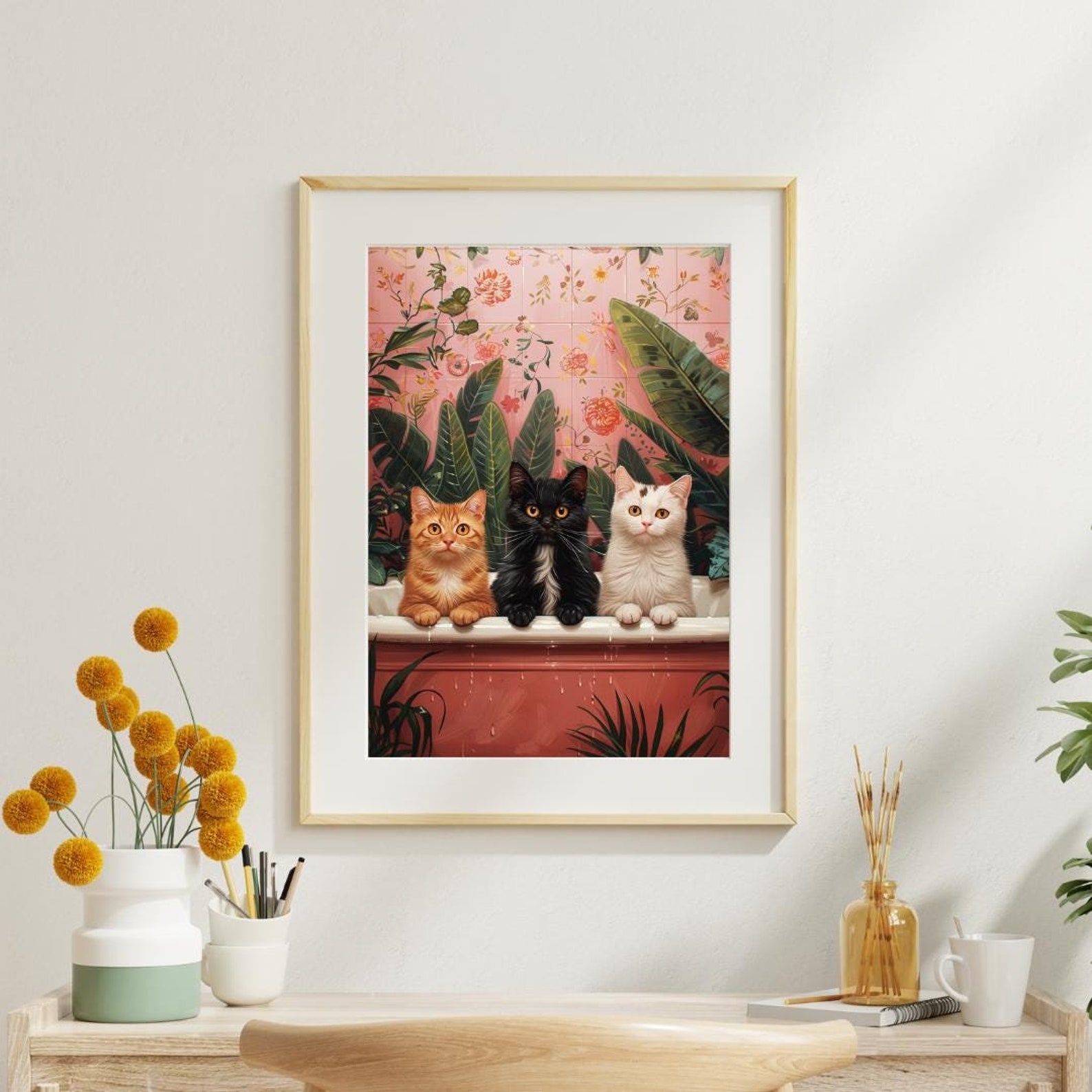 Adorable Cat Wall Art, Cute Feline Trio Poster, Children Room Wall Art ...