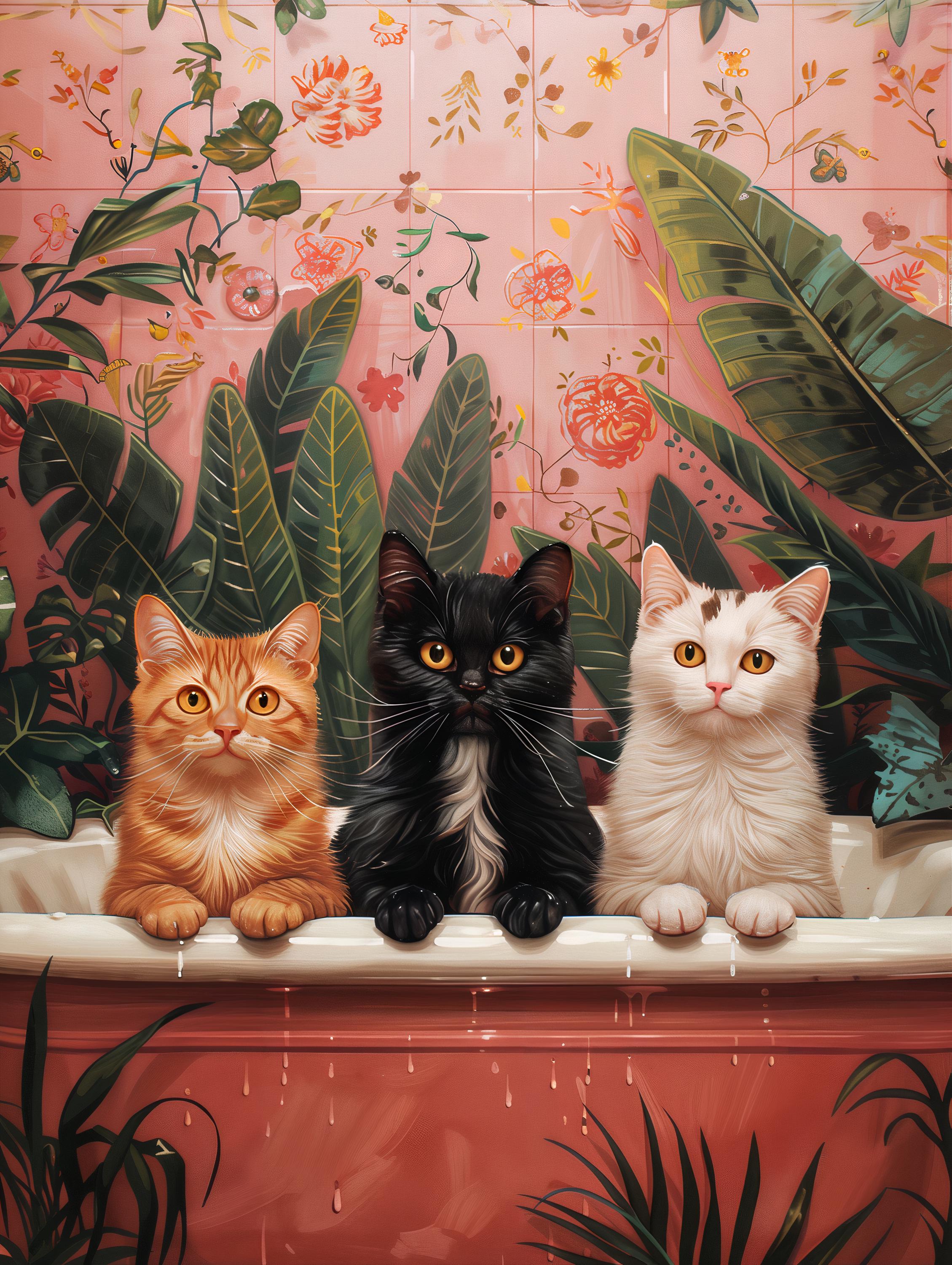 Adorable Cat Wall Art, Cute Feline Trio Poster, Children Room Wall Art ...