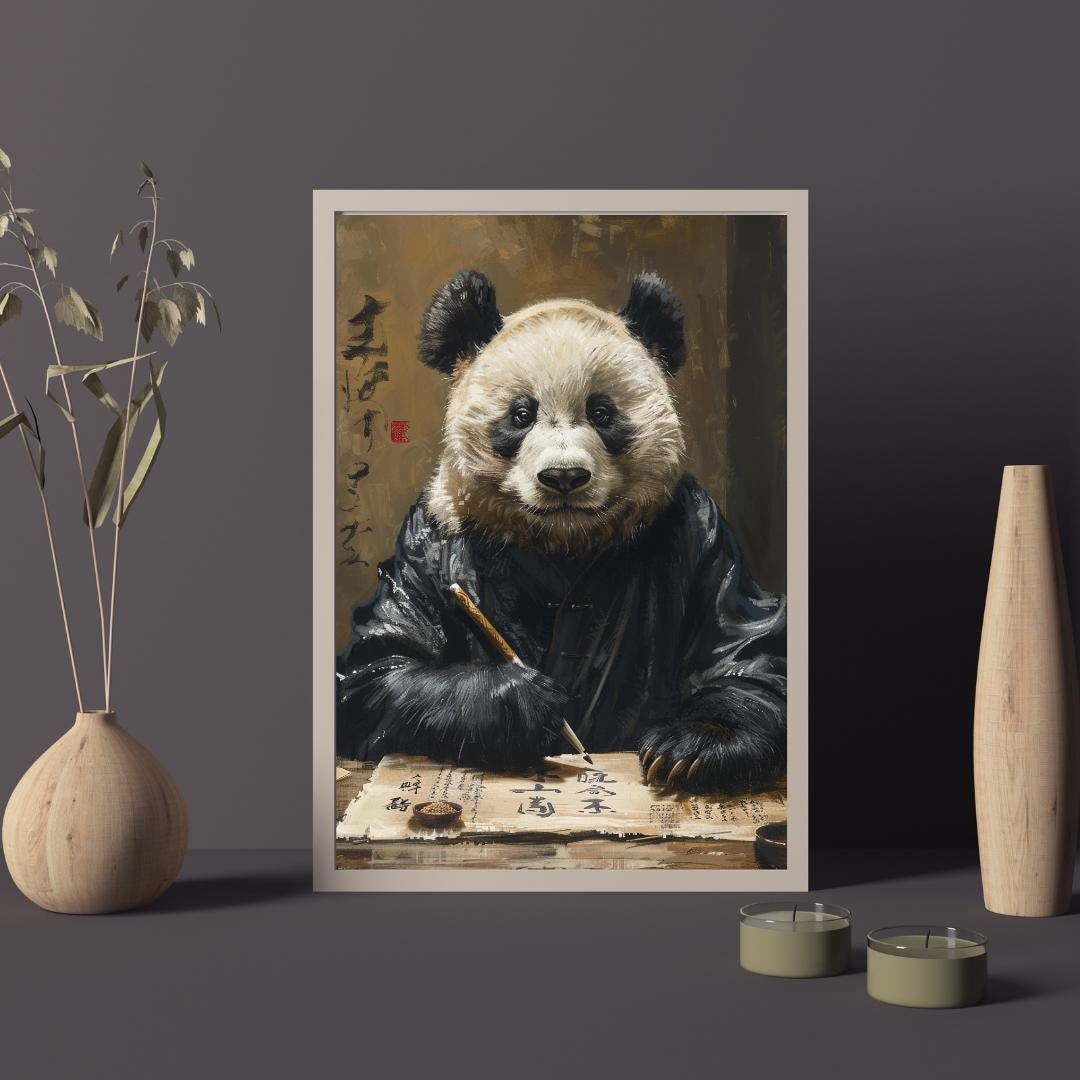 Calligraphy Panda Art, Traditional Panda Poster, Panda in Suit, Panda ...