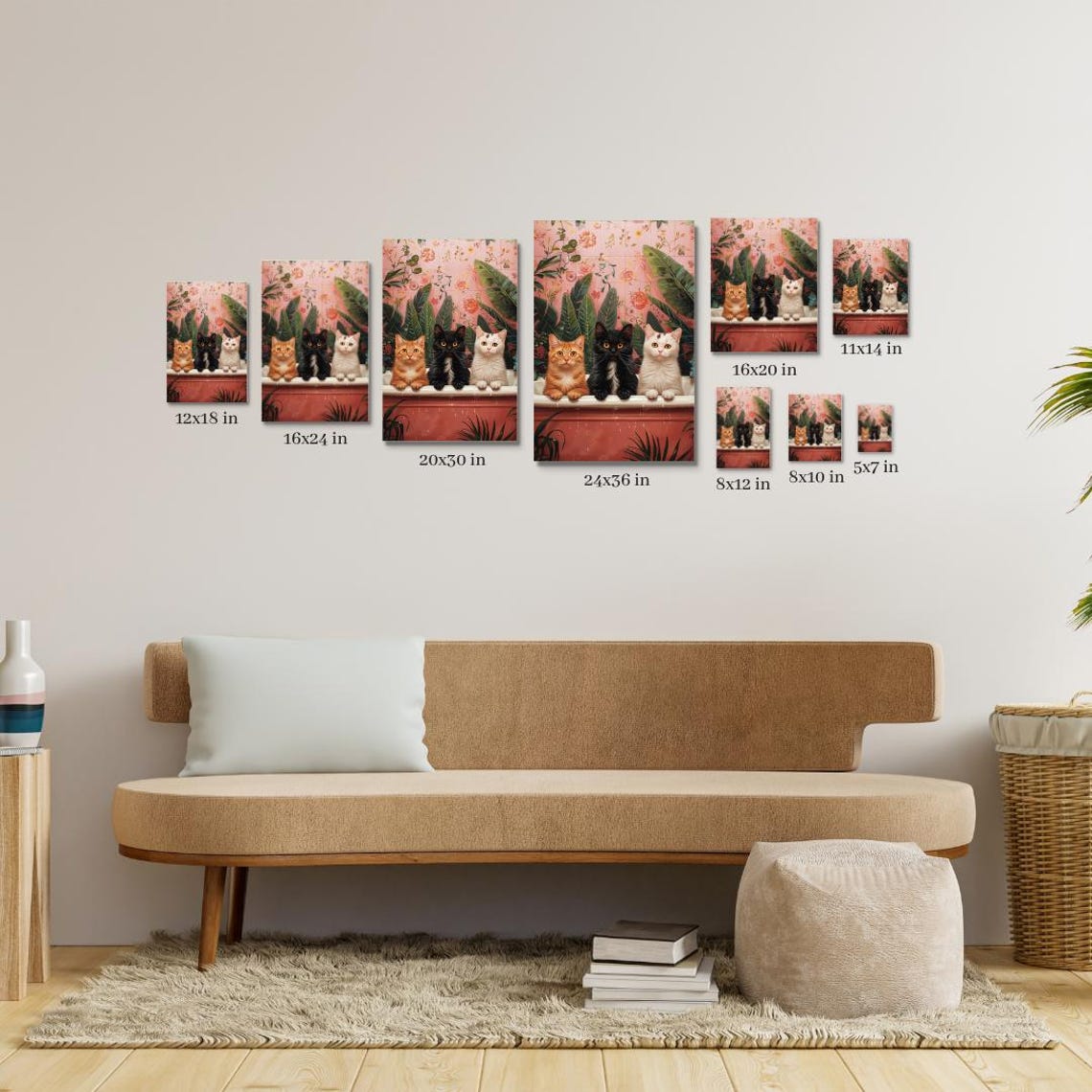 Adorable Cat Wall Art, Cute Feline Trio Poster, Children Room Wall Art ...