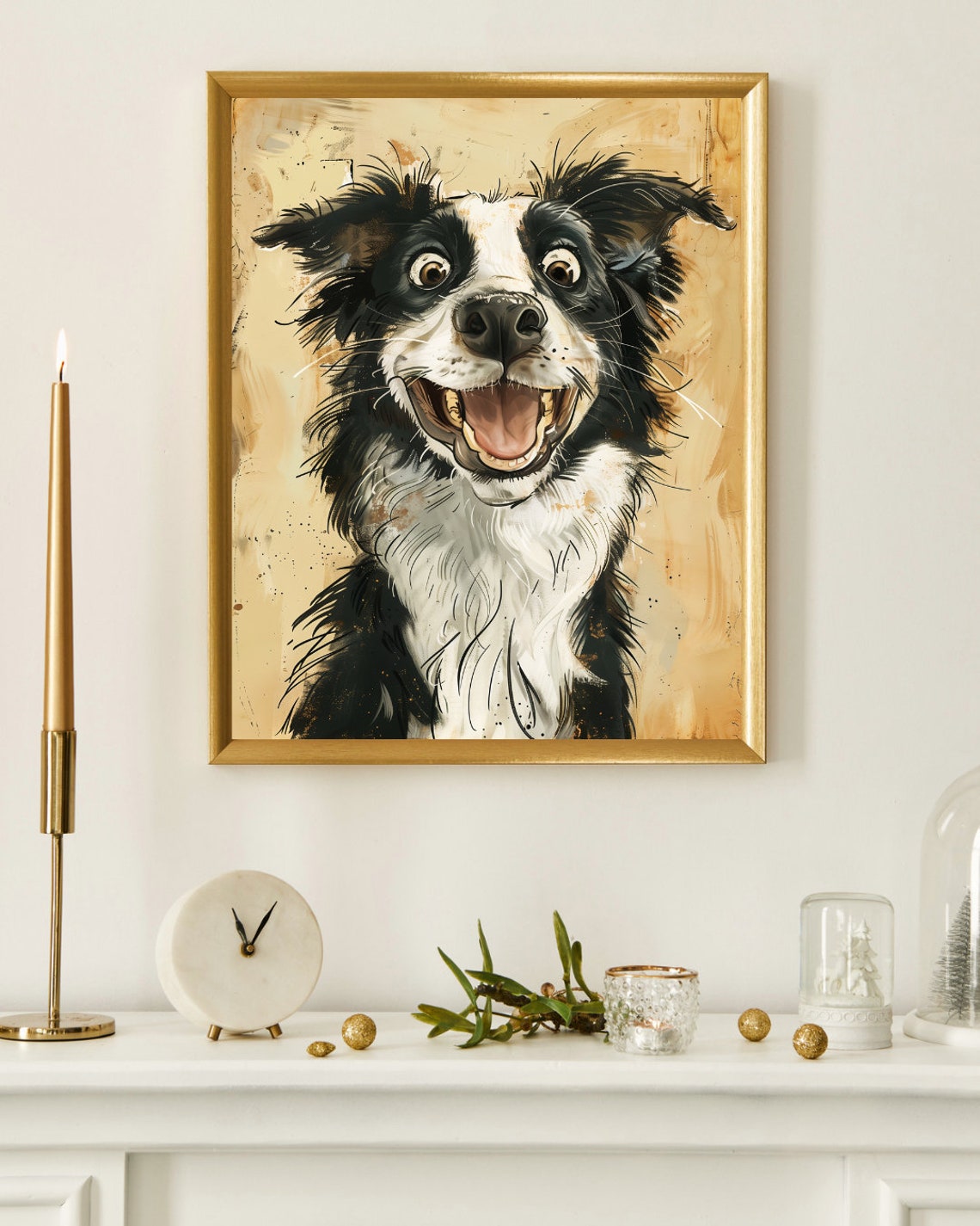 Joyful Dog Wall Art, Whimsical Pet Portrait, Happy Dog Painting, Cute ...