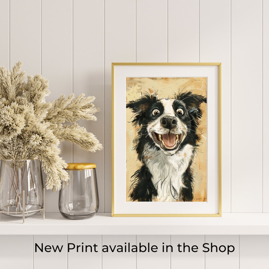 Joyful Dog Wall Art, Whimsical Pet Portrait, Happy Dog Painting, Cute ...