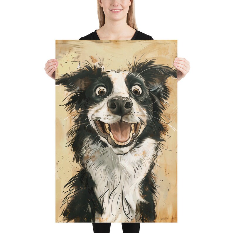 Joyful Dog Wall Art, Whimsical Pet Portrait, Happy Dog Painting, Cute ...