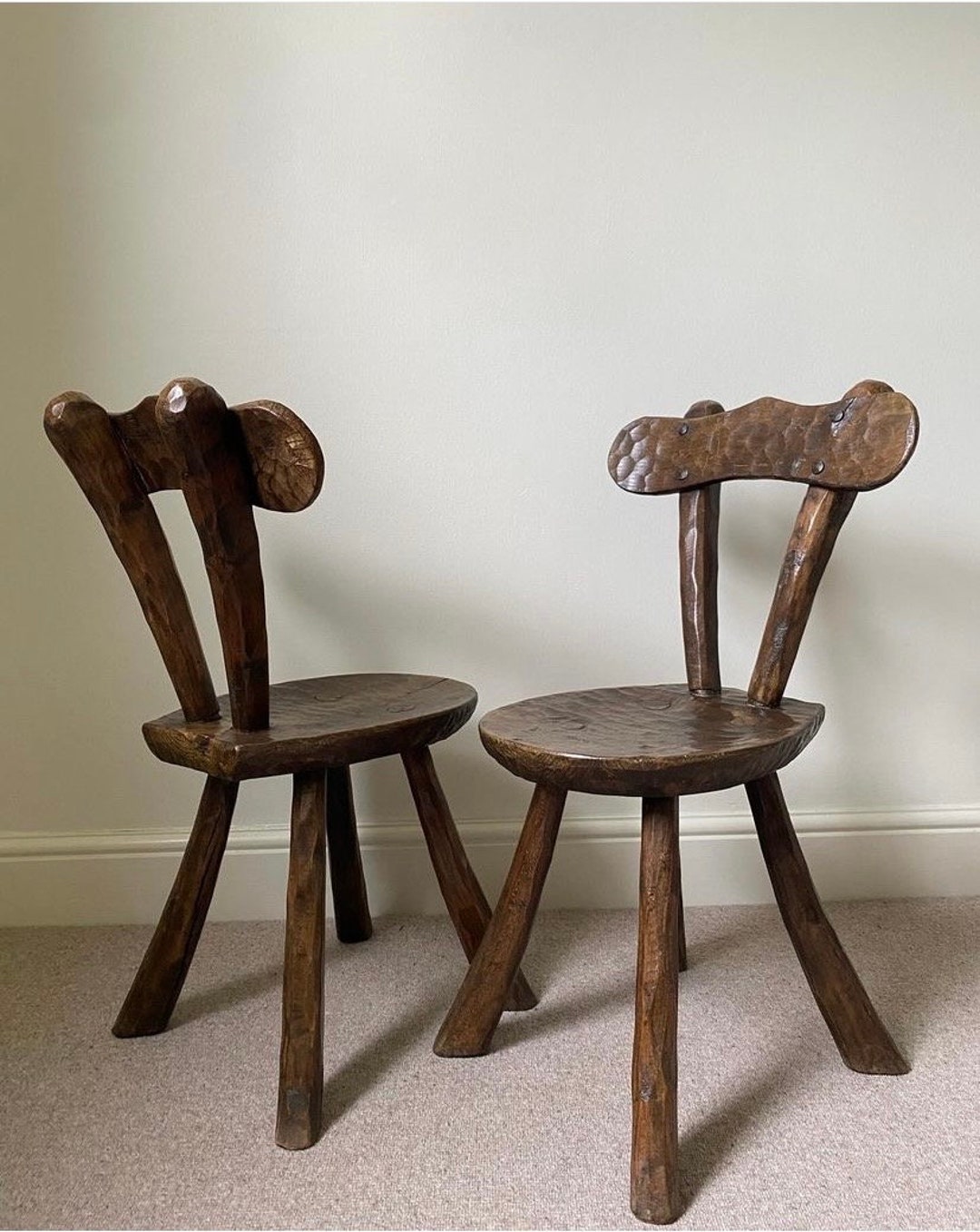 Pair of Brutalist Carved Chairs / Milking Stools - Etsy