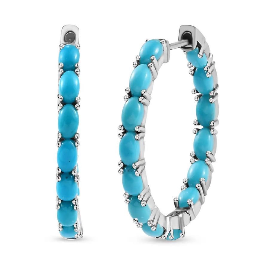 Sleeping Beauty Turquoise Inside Out Hoop Earrings in Platinum Over ...