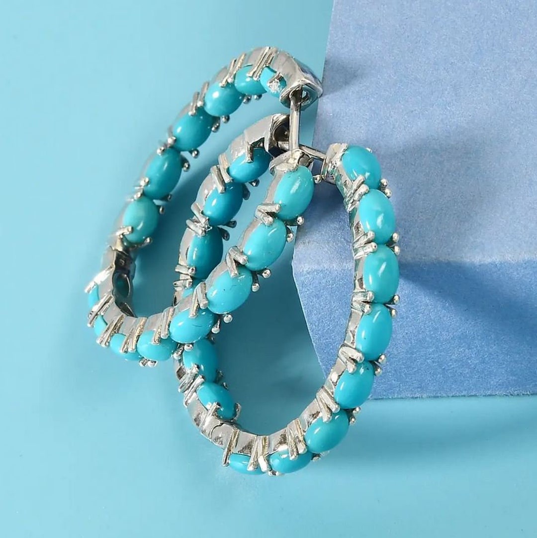 Sleeping Beauty Turquoise Inside Out Hoop Earrings in Platinum Over ...