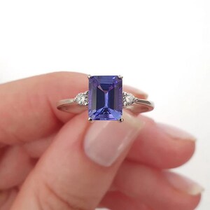 AAA Emerald Cut Tanzanite Moissanite Ring in 14K White Gold, Tanzanite ...