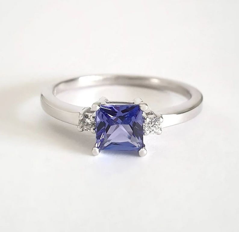 Princess Cut Tanzanite Moissanite Ring in 14K White Gold, Tanzanite ...