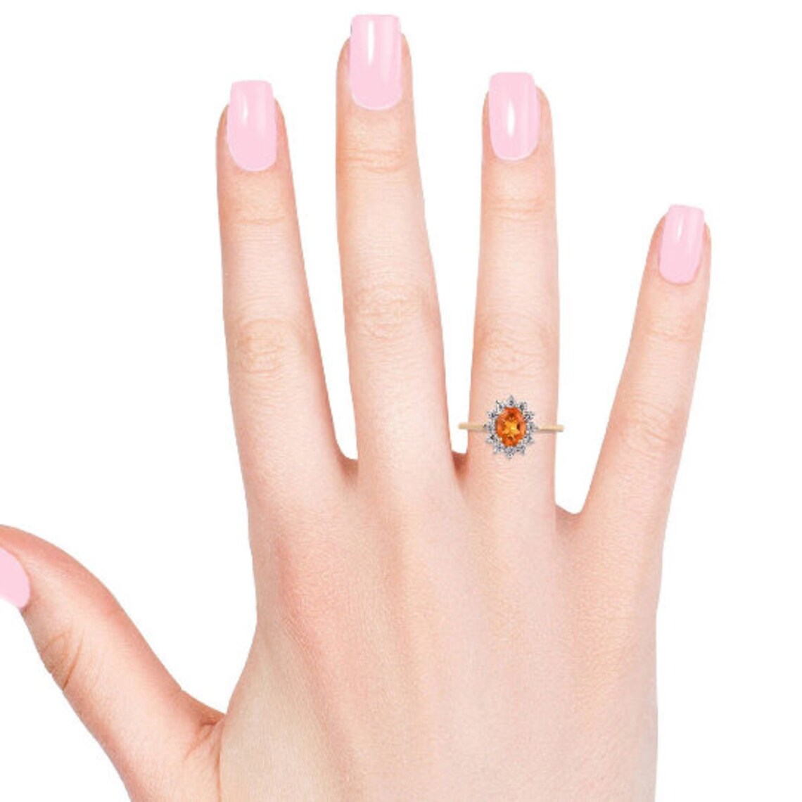 Mexican Fire Opal Sunburst Ring in 9K Solid Yellow Gold, Fire Opal Halo Ring, Fire Opal Ring ...
