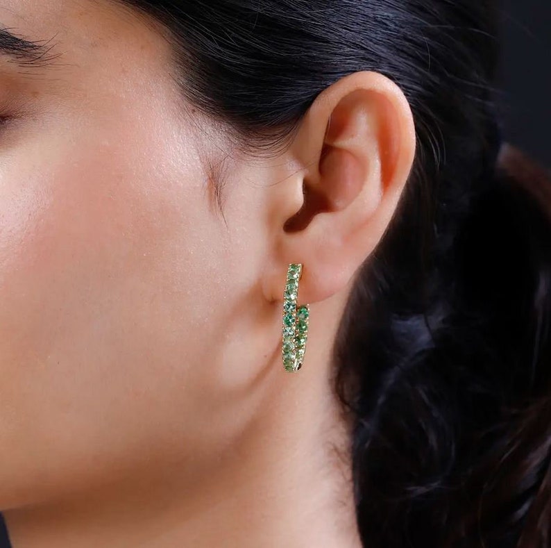 Tsavorite Garnet Hoop Earrings in Vermeil Yellow Gold Over Sterling Silver, Tsavorite Garnet ...