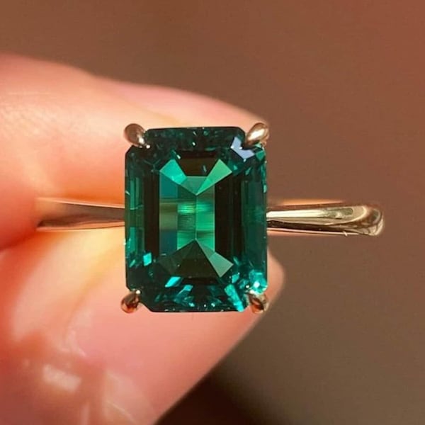 Lab Created Emerald Art Ring - Etsy