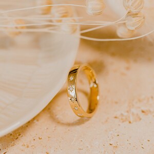 Diamond Starburst Wedding Band Ring, Antique Star Wedding Band, Flush ...