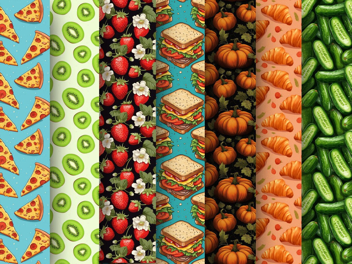 Food Illustrations Digital Paper Pack [high Quality 50pc Digital Papers ...