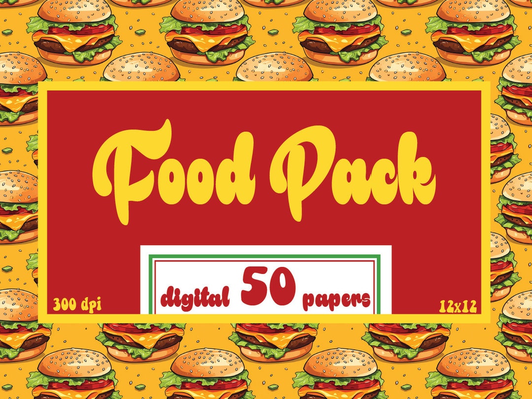 Food Illustrations Digital Paper Pack [high Quality 50pc Digital Papers ...