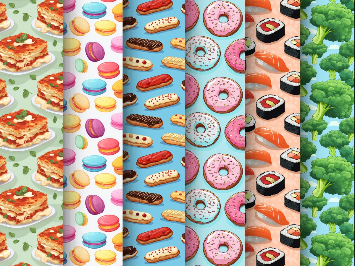 Food Illustrations Digital Paper Pack [high Quality 50pc Digital Papers ...