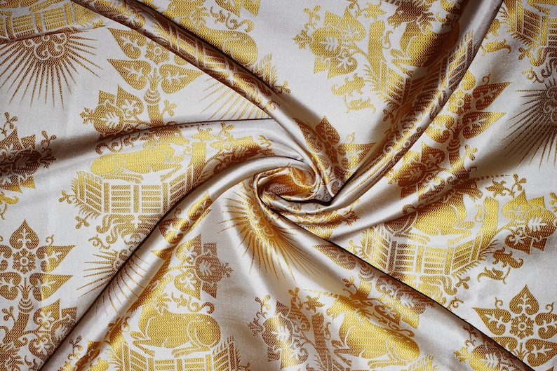 5 Meters 100% Natural Silk Medieval Vestment Fabric Damask Brocade 14 ...